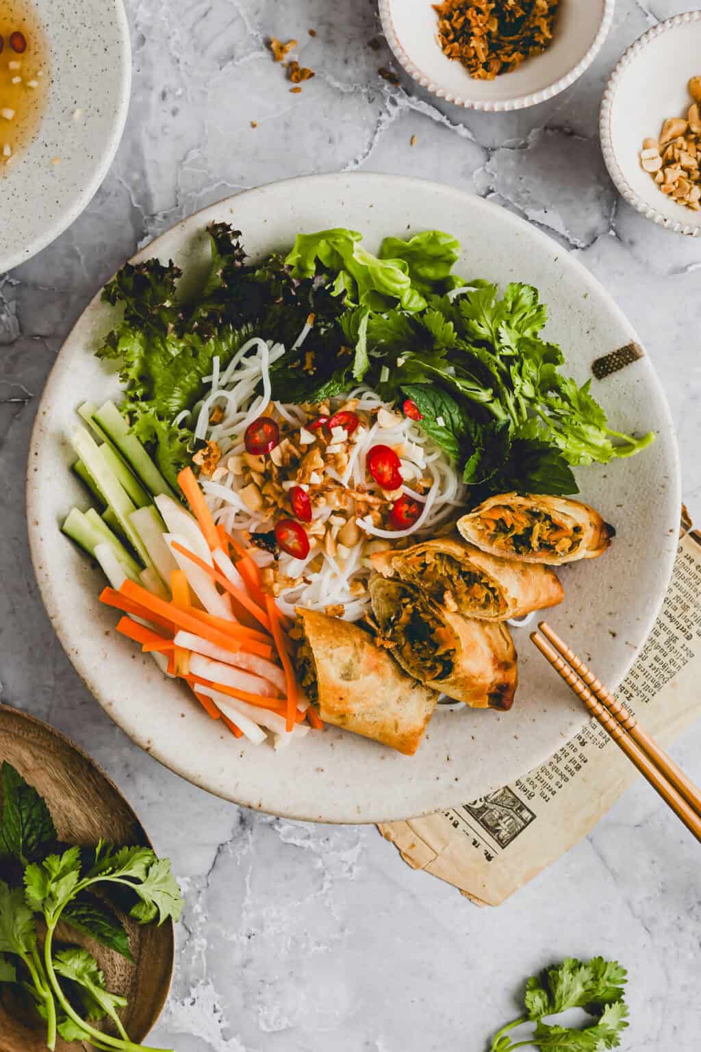 Bun Cha Gio - Vietnamese Noodle Salad with Spring Rolls | Aline Made